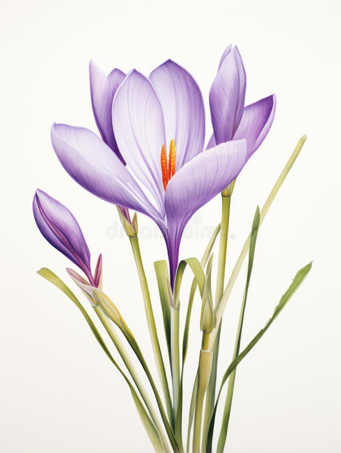 Watercolor Drawing of the Saffron Crocus AI Generated Stock ...