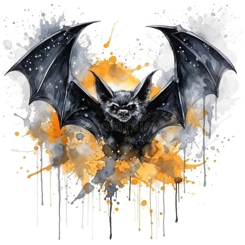 Watercolor Drawing of a Scary Bat, Halloween Design Element. Generative ...