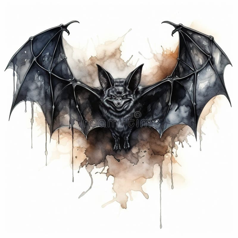 Watercolor Drawing of a Scary Bat, Halloween Design Element. Generative ...