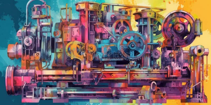 Watercolor Drawing of a Set of Industrial Machines. Stock Illustration ...