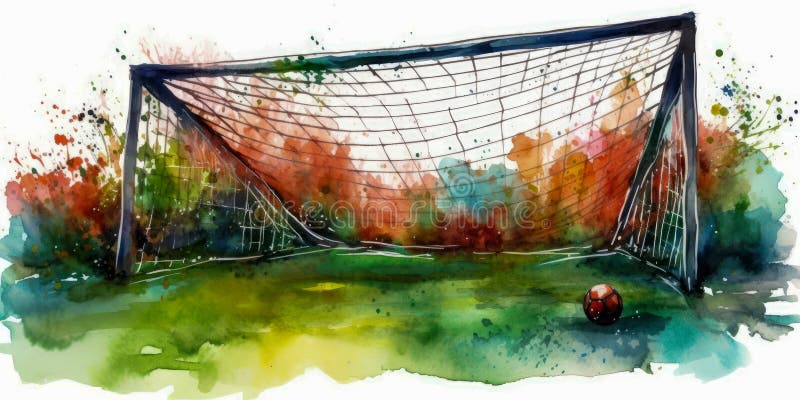 Watercolor Drawing of a Soccer Goal. Stock Illustration - Illustration ...
