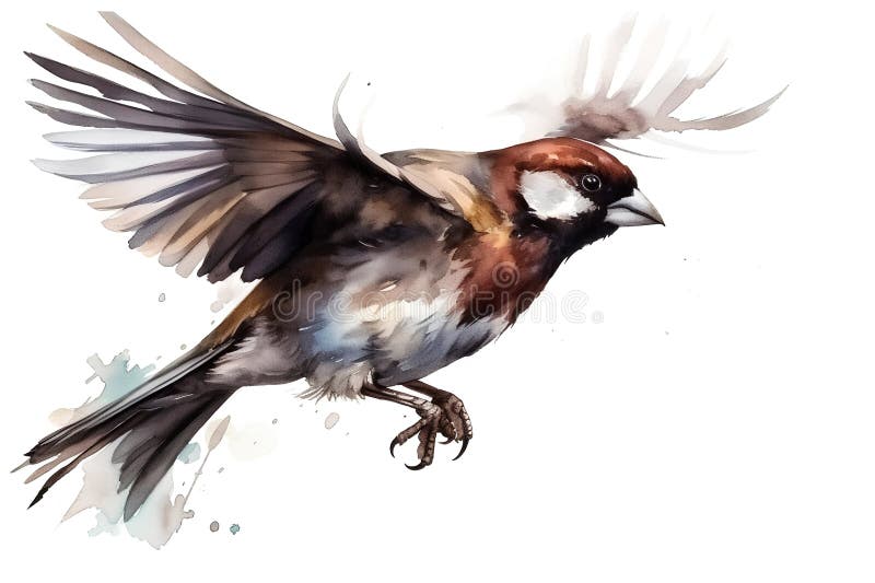 Watercolor Drawing of a Sparrow, Isolated on a White Background Stock ...