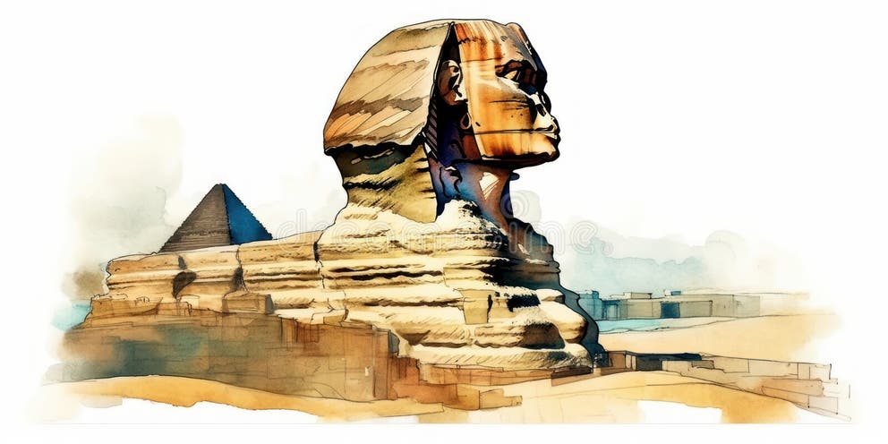 Watercolor Drawing of the Sphinx of Egypt. Stock Illustration ...