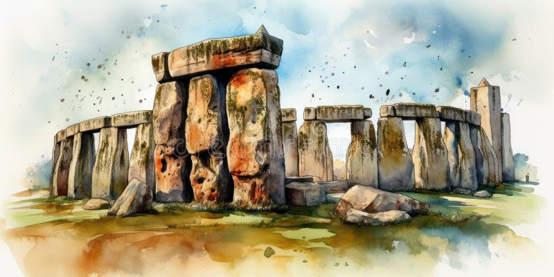 Watercolor Drawing of the Stonehenge Stone Monument. Stock Illustration ...