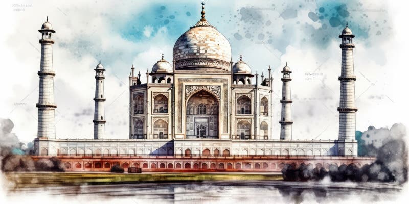 Watercolor Drawing of the Taj Mahal in India. Stock Illustration ...