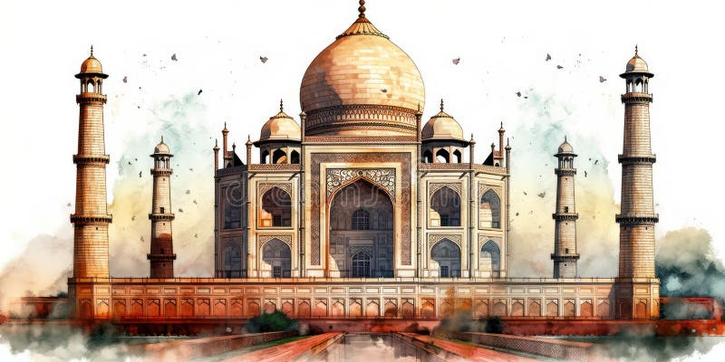 Watercolor Drawing of the Taj Mahal in India. Stock Illustration ...