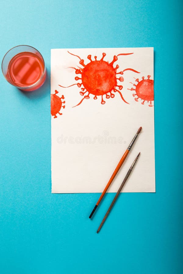 Watercolor Drawing with the Text Coronavirus, Model of the Virus. the ...