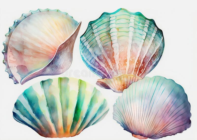 Watercolor Drawing of Various Shells and Snails Stock Illustration ...