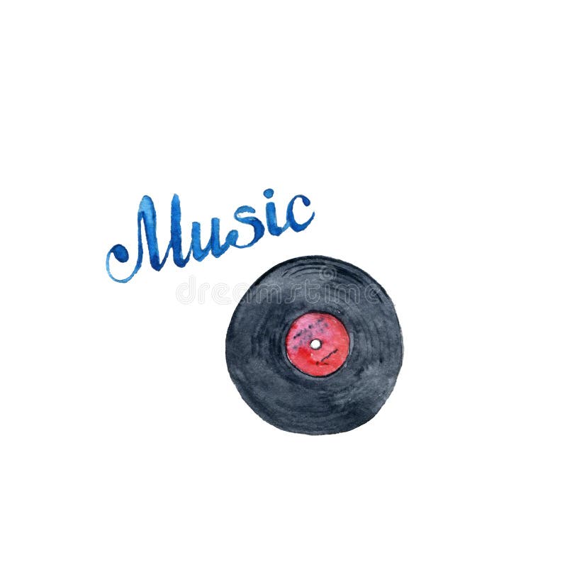 Watercolor Drawing Vinyl Record Stock Illustration - Illustration of ...