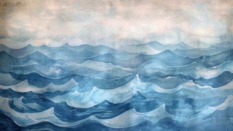 Watercolor Drawing of Waves and Clouds. Stock Photo - Image of river ...