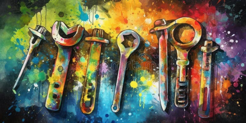 Watercolor Drawing of Wrenches and Work Tools. Stock Illustration ...