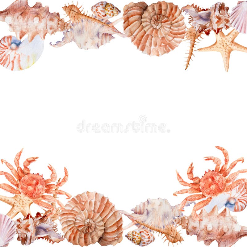 Watercolor Drawings of the Ocean, Sea, Frame Stock Illustration ...