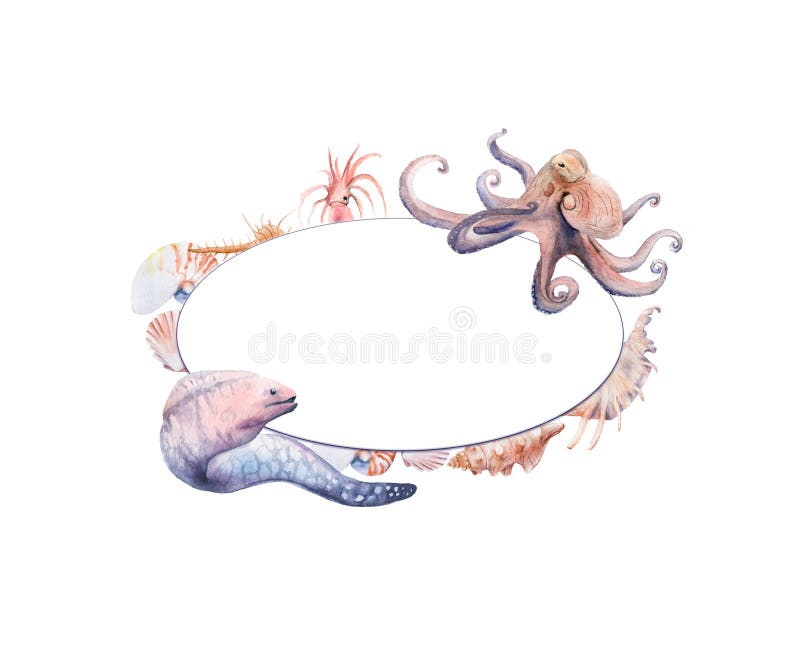 Watercolor Drawings of the Ocean, Sea, Frame Stock Illustration ...