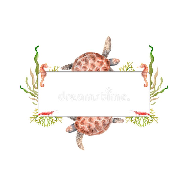 Watercolor Drawings of the Ocean, Sea, Frame Stock Illustration ...