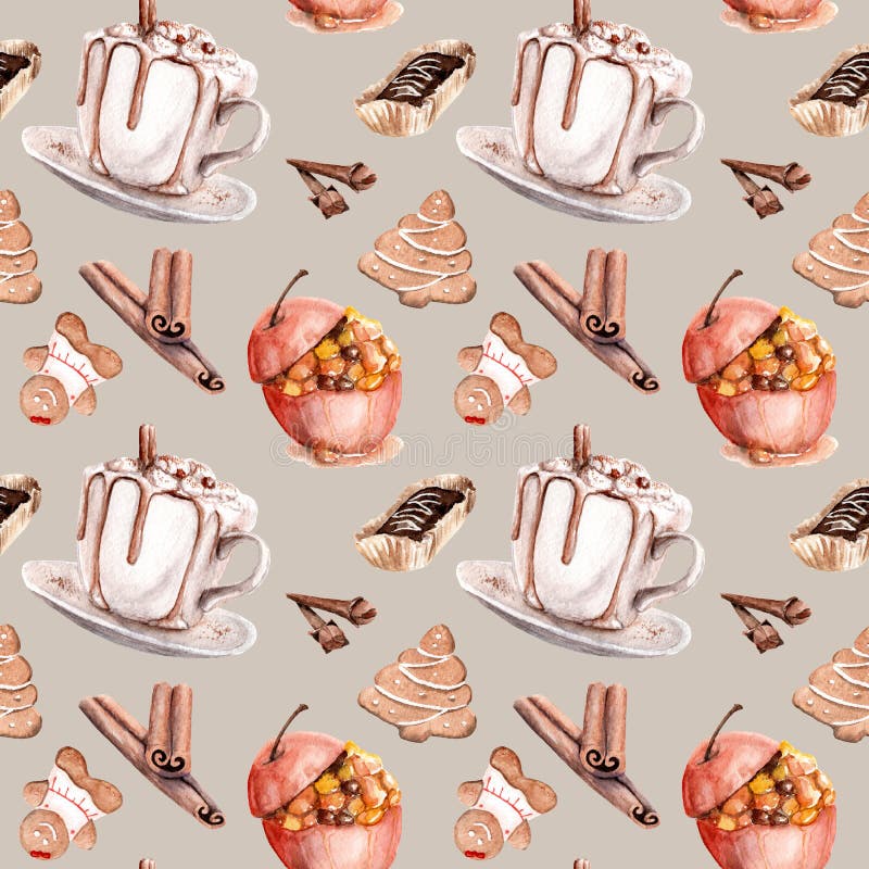 Watercolor Drawings on the Theme of Christmas Sweets Stock Illustration ...