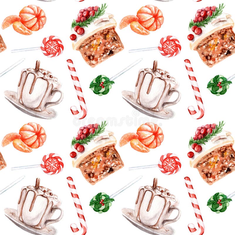 Watercolor Drawings on the Theme of Christmas Sweets Stock Illustration ...