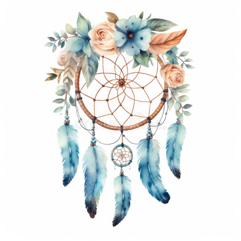 Watercolor Dream Catcher with Pink Flower. Pink Flower Arrangement ...