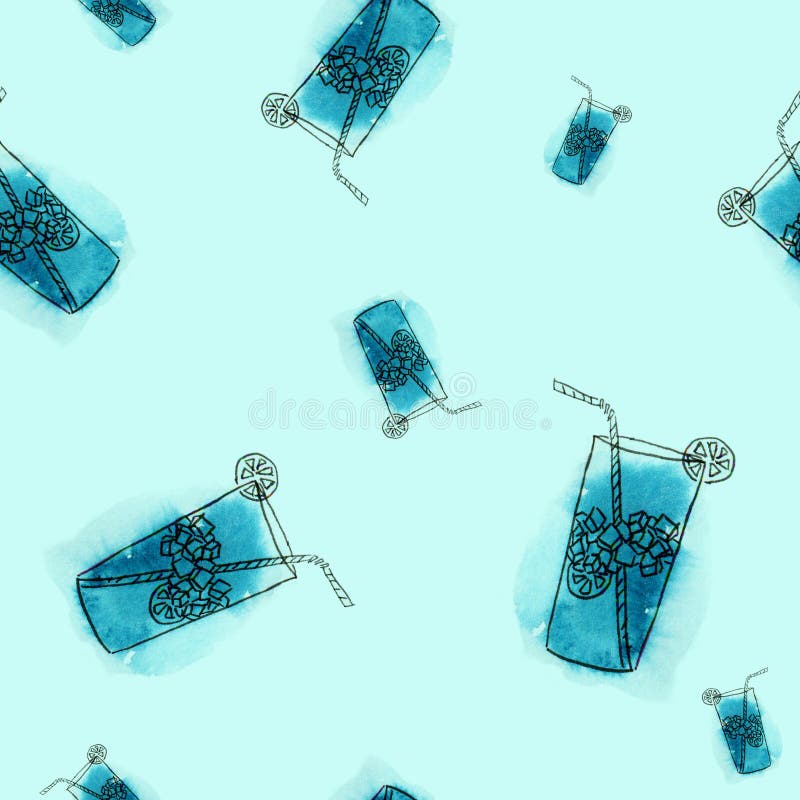 Watercolor drink pattern stock illustration. Illustration of cocktail ...
