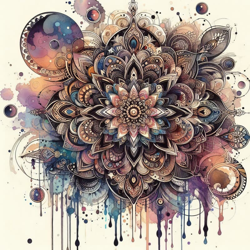 Watercolor Drip Art with Digital Patterns Watercolor Drip Art Wi Stock ...