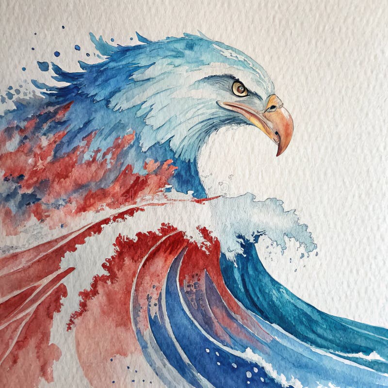 Watercolor Eagle Wave, Patriotic Art, USA ,Birds Stock Illustration ...