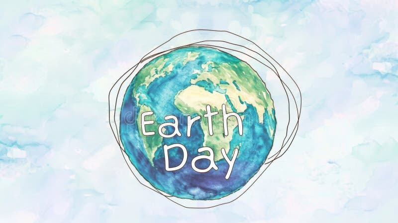 Watercolor Earth Encircled by Rings with Earth Day Text Stock Image ...