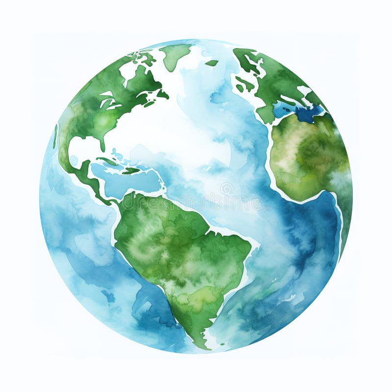 Watercolor Earth Globe Green Blue Stock Illustration - Illustration of ...