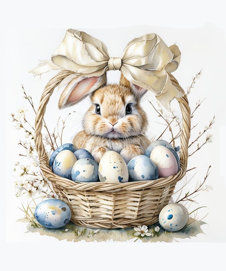 Watercolor Easter Bunny Basket Stock Illustration - Illustration of ...