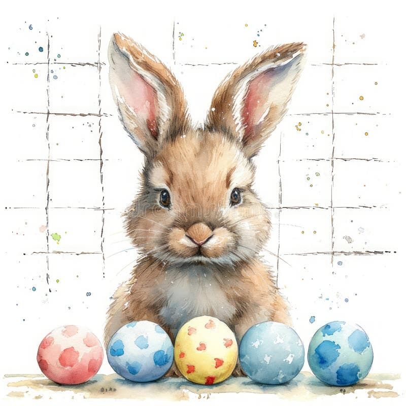 Watercolor Easter Bunny Playing Four Square with Eggs AI Generated ...