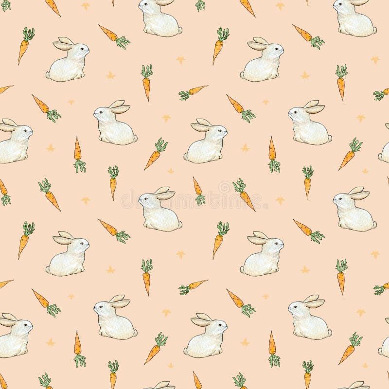 Watercolor Easter Bunny. Seamless Pattern with Rabbit, Carrot and Leaf ...