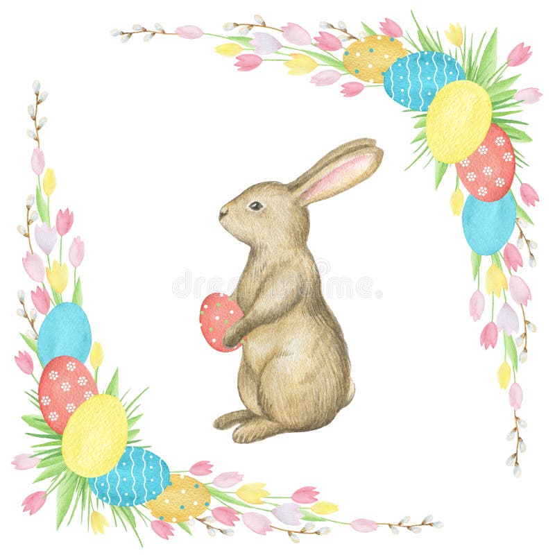 Watercolor Easter rabbit. stock illustration. Illustration of season ...