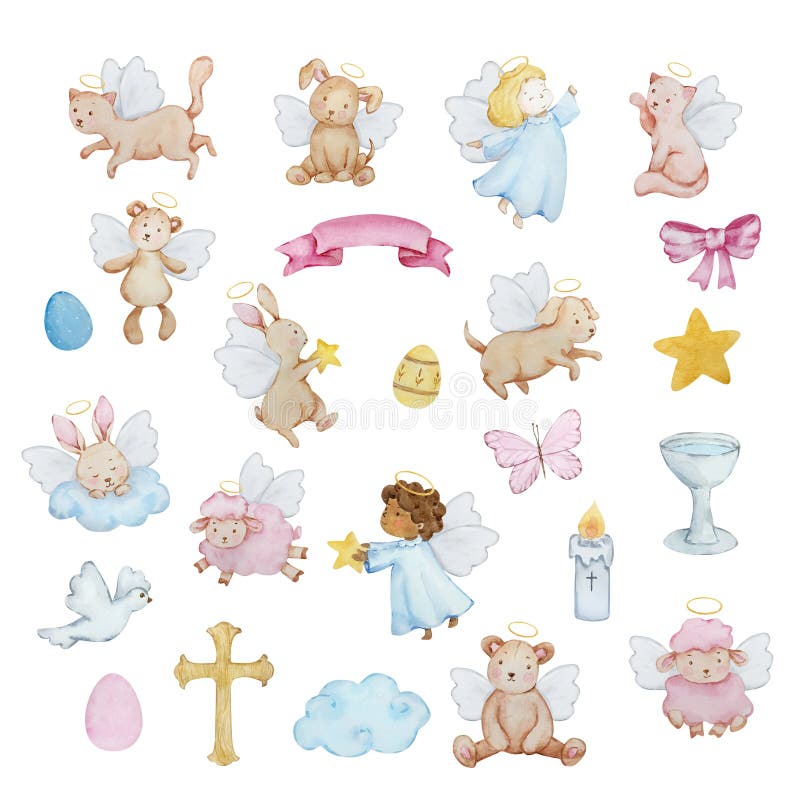 Watercolor Easter Set Baby Angels for Spring Design Stock Illustration ...