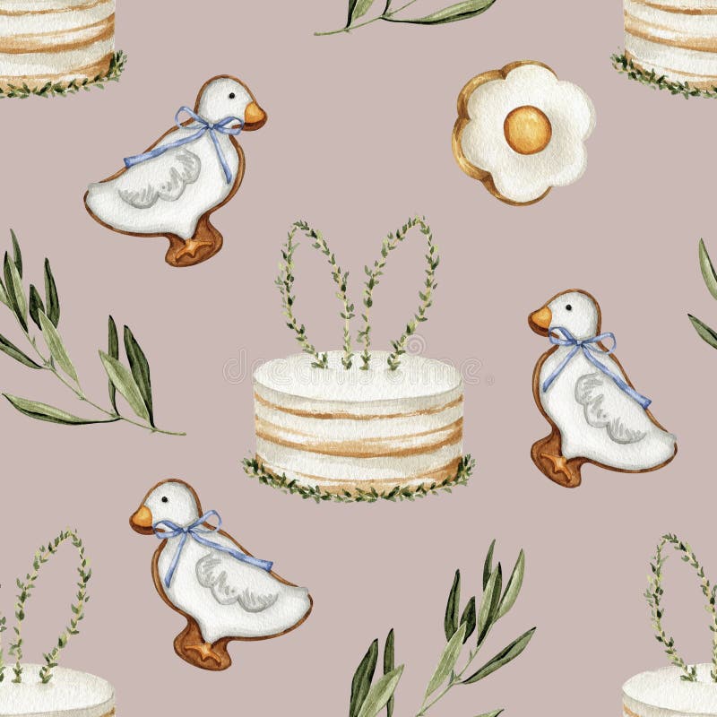 Watercolor Easter Sweets Seamless Pattern Stock Illustration - Illustration of dessert, cake ...