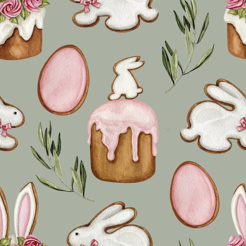 Watercolor Easter Sweets Seamless Pattern Stock Illustration - Illustration of dessert ...