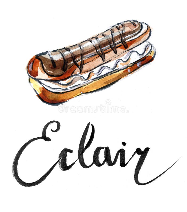 Watercolor eclair stock vector. Illustration of product - 59785342