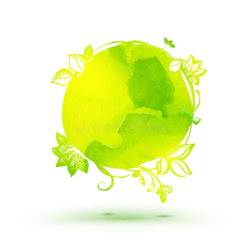 Watercolor Ecology Theme Drawing Sticker Stock Vector - Illustration of ...