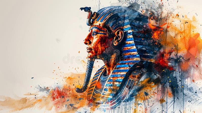 Watercolor Egyptian Pharaoh Full Body Stock Illustration - Illustration ...