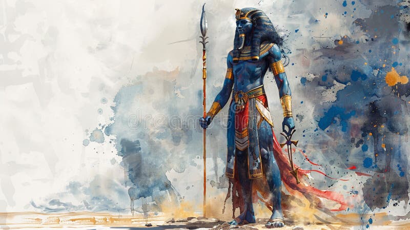 Watercolor Egyptian Pharaoh Full Body Stock Illustration - Illustration ...