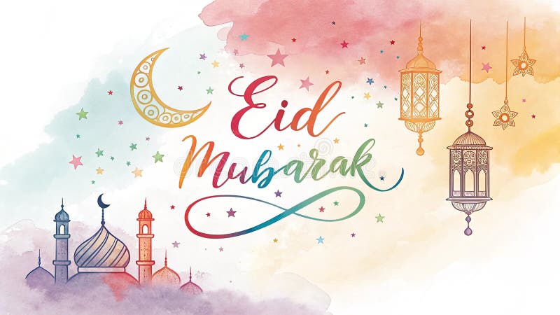 Watercolor Eid Typography Calligraphy Design Stock Illustration ...
