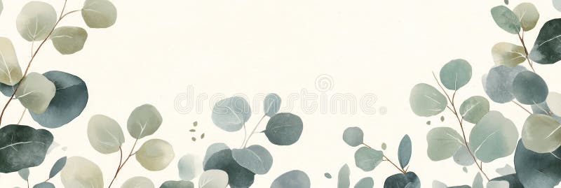 Watercolor Eucalyptus Branches on Pastel Paper Background, Minimalist ...