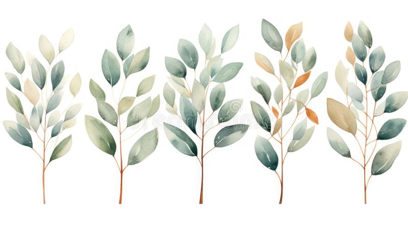 Watercolor Eucalyptus Branches Set. Hand Painted Vector Illustration ... Watercolor Eucalyptus Branches Set. Hand Painted Vector Illustration ...