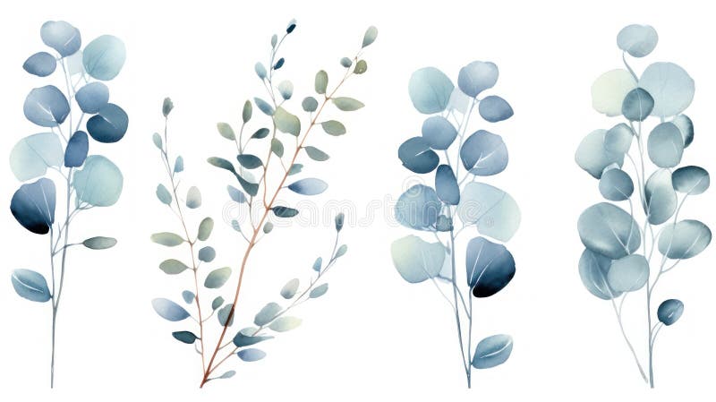 Watercolor Eucalyptus Branches Set. Hand Painted Vector Illustration ... Watercolor Eucalyptus Branches Set. Hand Painted Vector Illustration ...