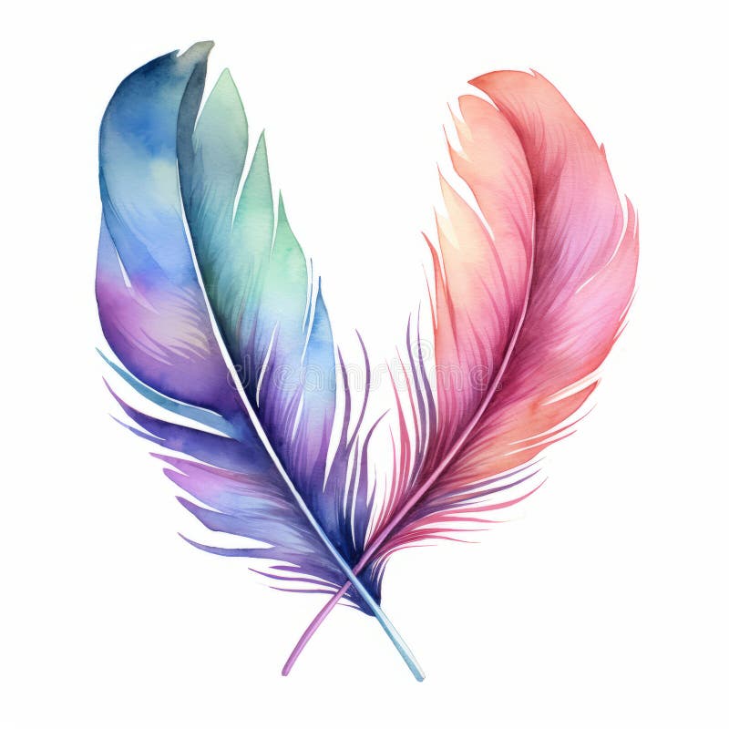 Watercolor Exotic Bird Feathers. Multi-colored Feathers Stock ...