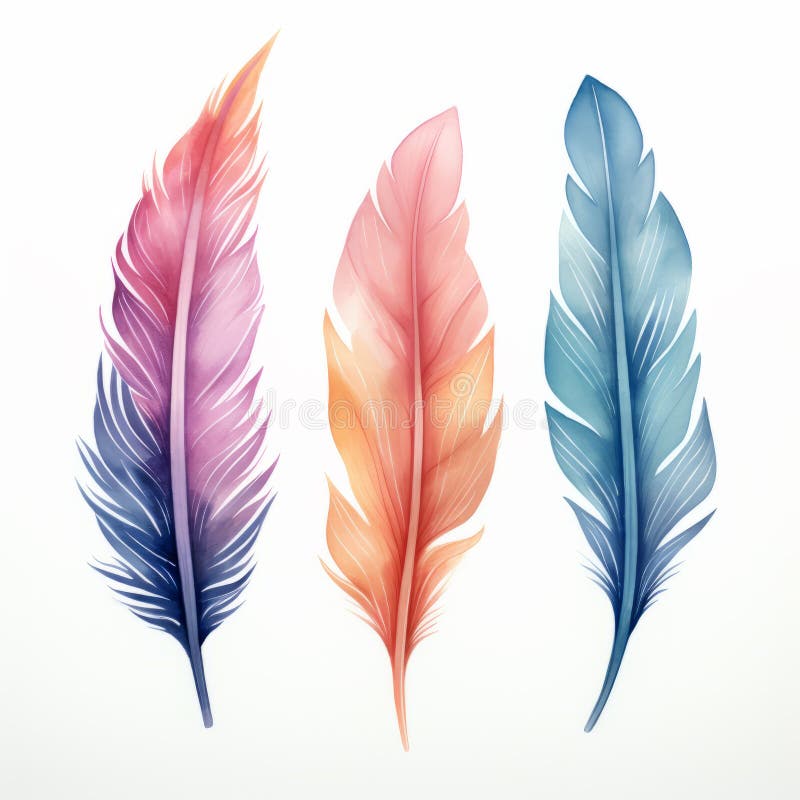Watercolor Exotic Bird Feathers. Multi-colored Feathers Stock ...