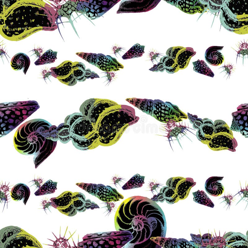 Watercolor Exotic Seamless Pattern. Shellfish. Stock Photo - Image of ...
