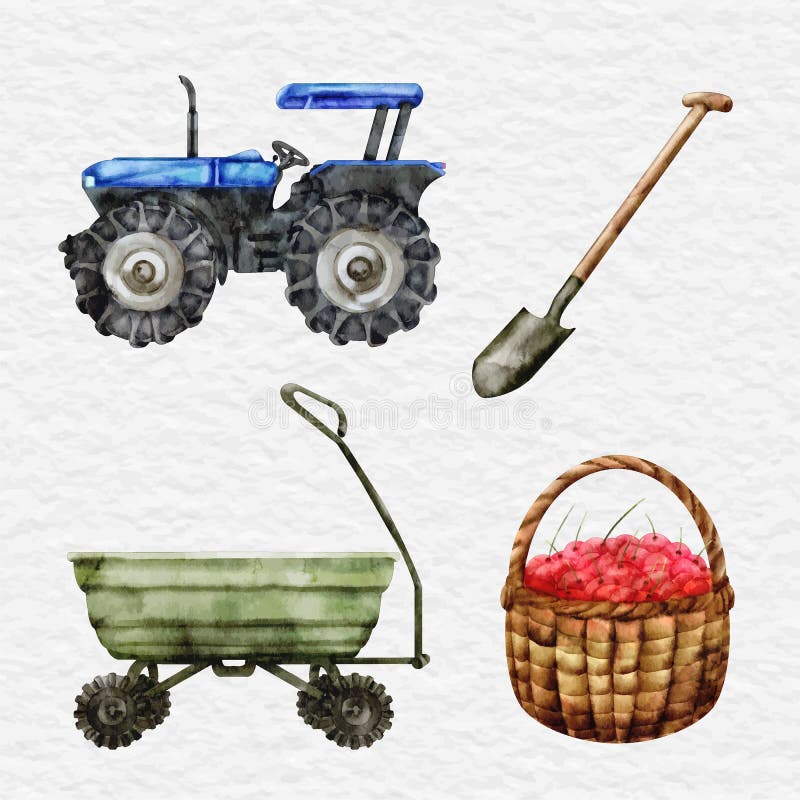 Watercolor Farm Element Collection Set Stock Vector - Illustration of ...