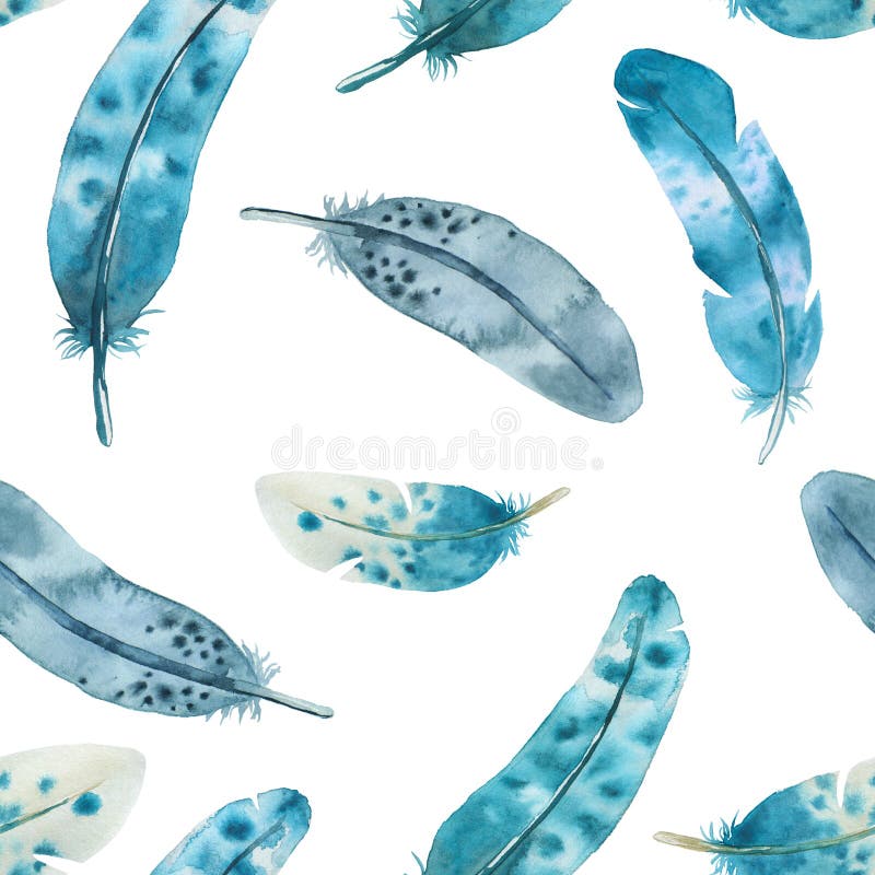 Watercolor Feather Seamless Pattern Stock Illustration - Illustration ...