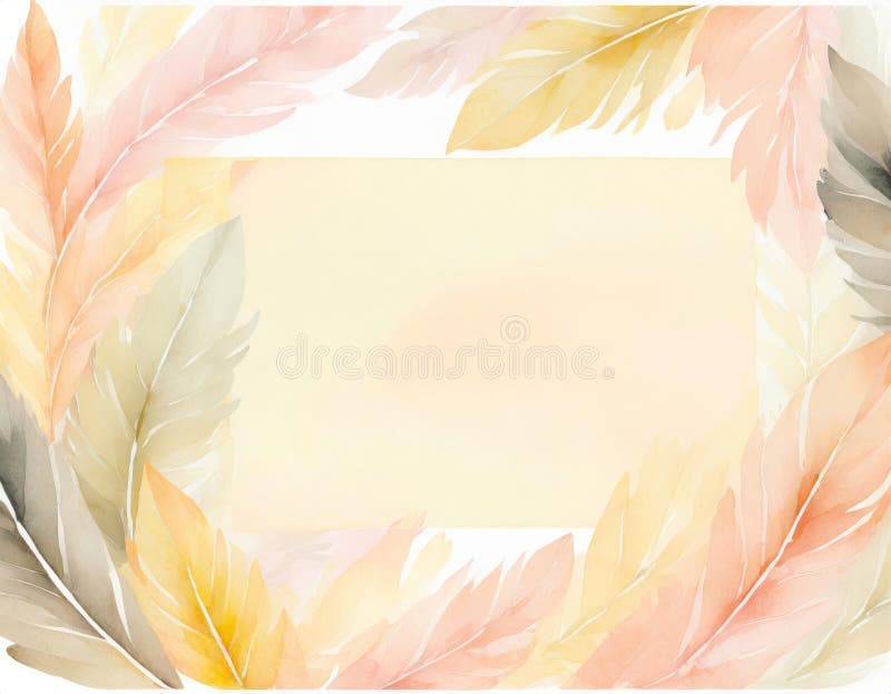 Watercolor Feathers Frame Creating Spring Themed Background Stock ...