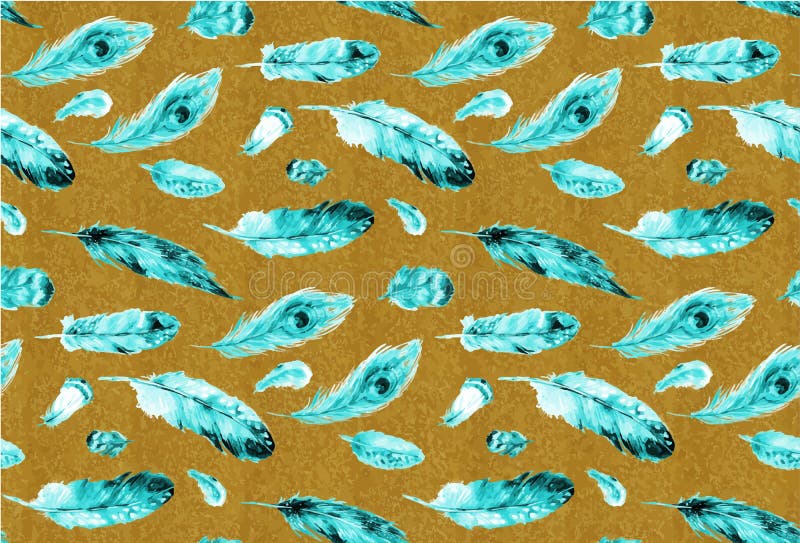 Watercolor Feathers Seamless Pattern Stock Vector - Illustration of ...