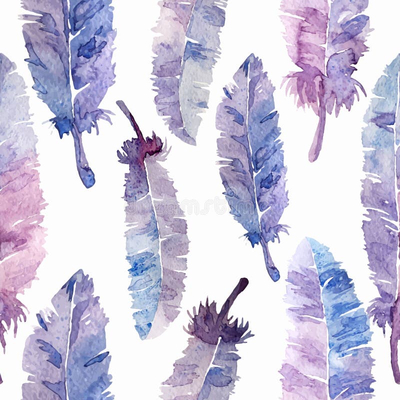 Watercolor Feathers and Blot Seamless Pattern. Stock Illustration ...