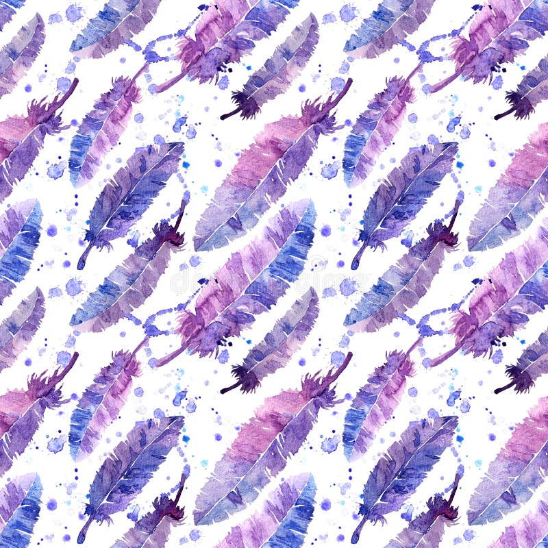 Watercolor Feathers Seamless Pattern. Stock Illustration - Illustration ...